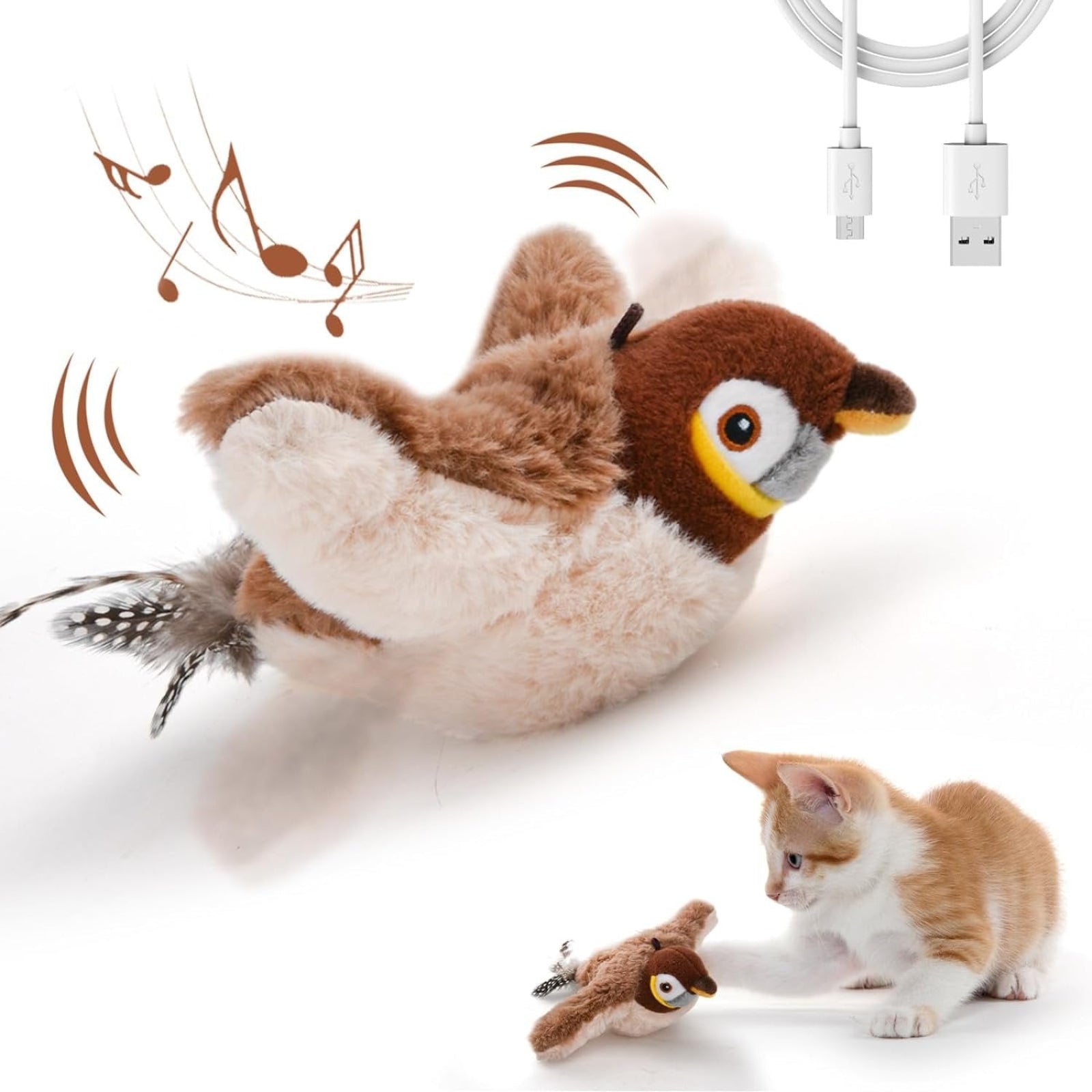 Interactive Cat Toy Bird with Realistic Sounds and Flapping Action ...